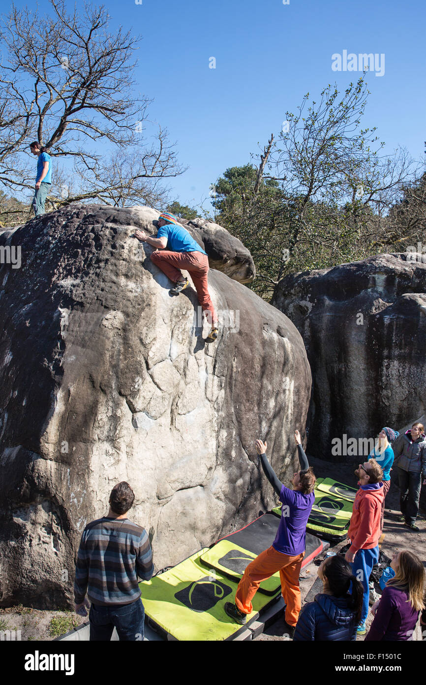 Bouldering in Fontainebleau Stock Photo - Alamy