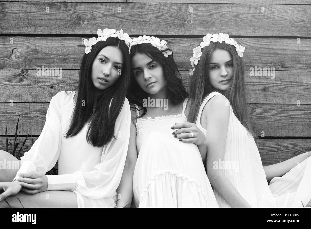 Three girls Black and White Stock Photos & Images - Alamy