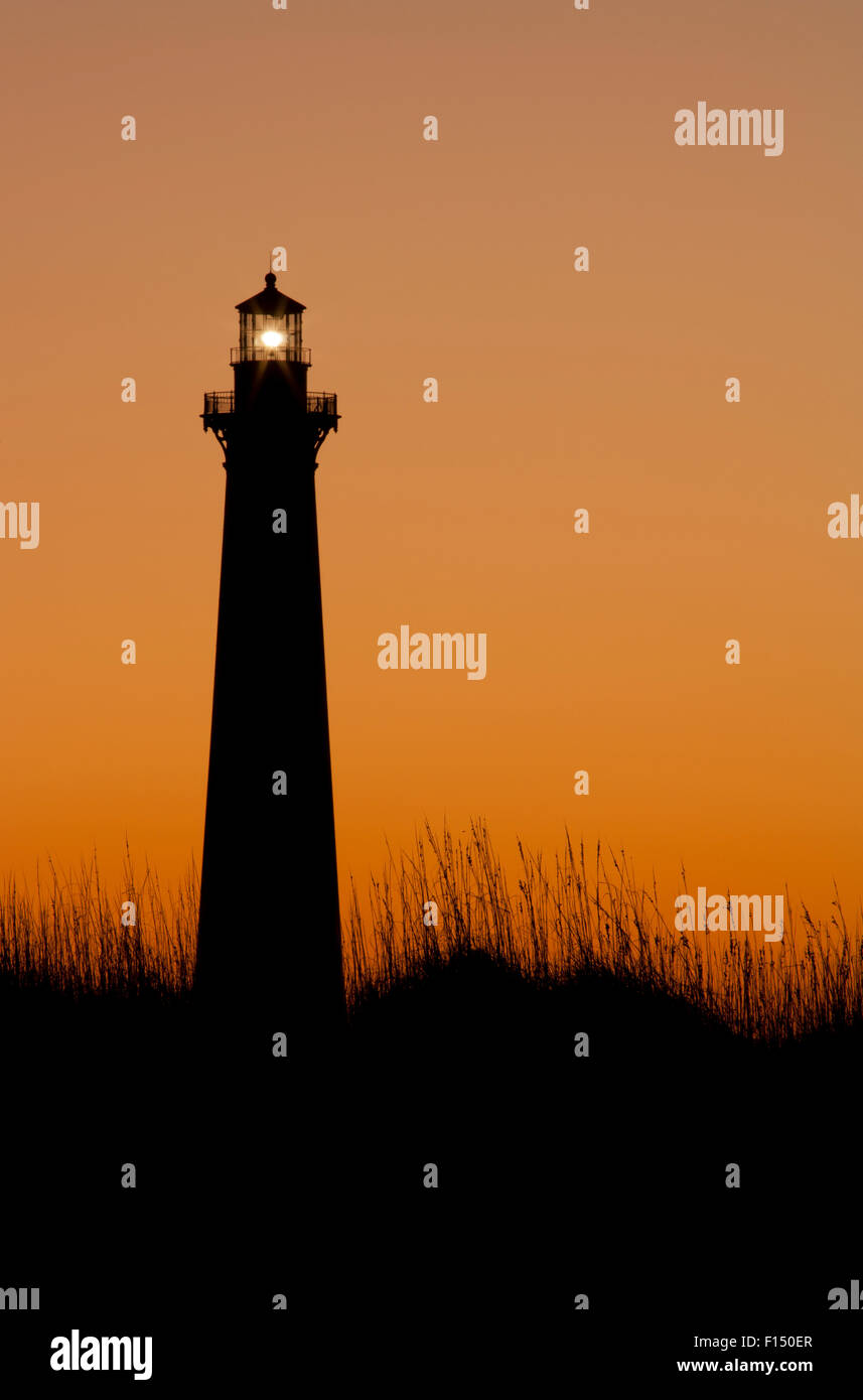Sunset behind silhouetted lighthouse, Outer Banks, North Carolina Stock ...