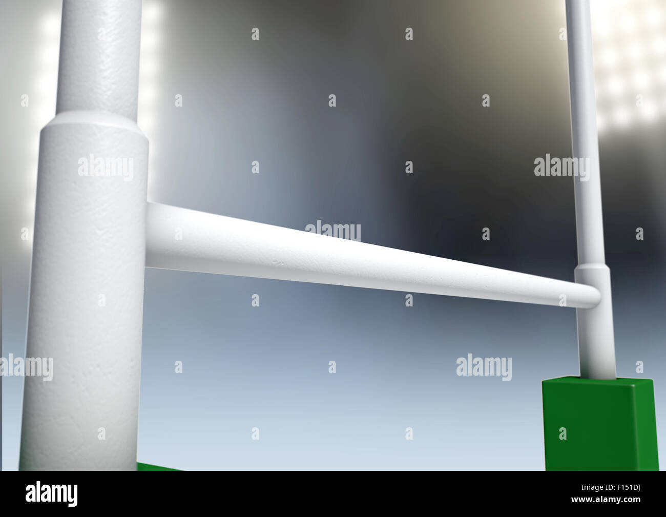 A closeup of rugby posts in a stadium under floodlights at night Stock ...