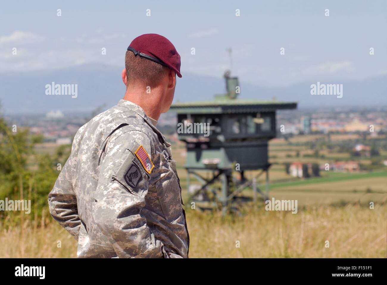 Italy, Camp Ederle US Army base in Vicenza, guard tower in Longare ...