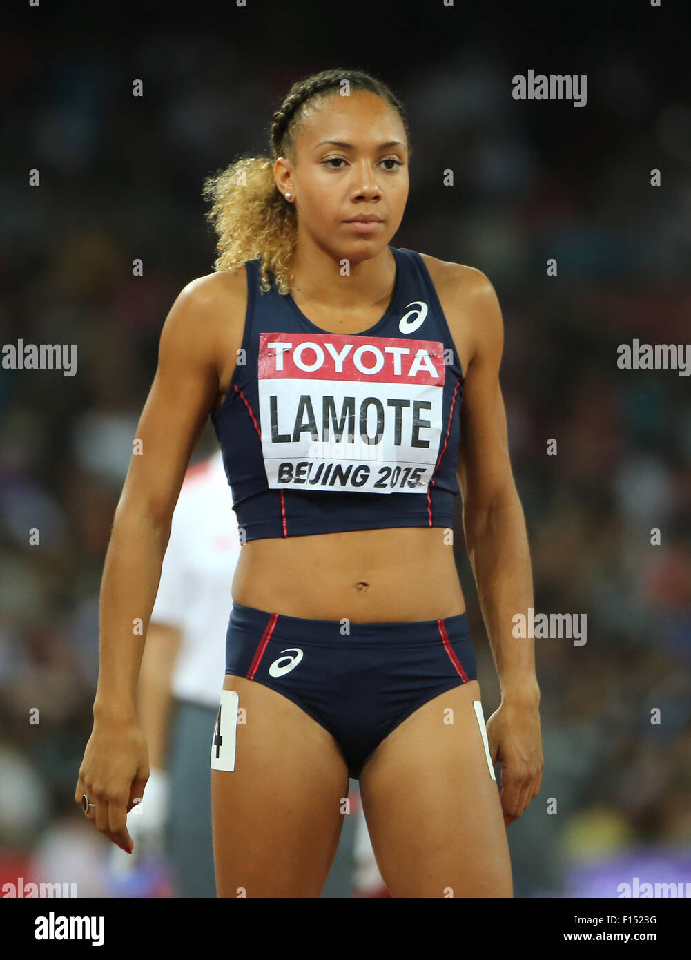 Beijing, China. 27th Aug, 2015. Renelle Lamote of France reacts during ...