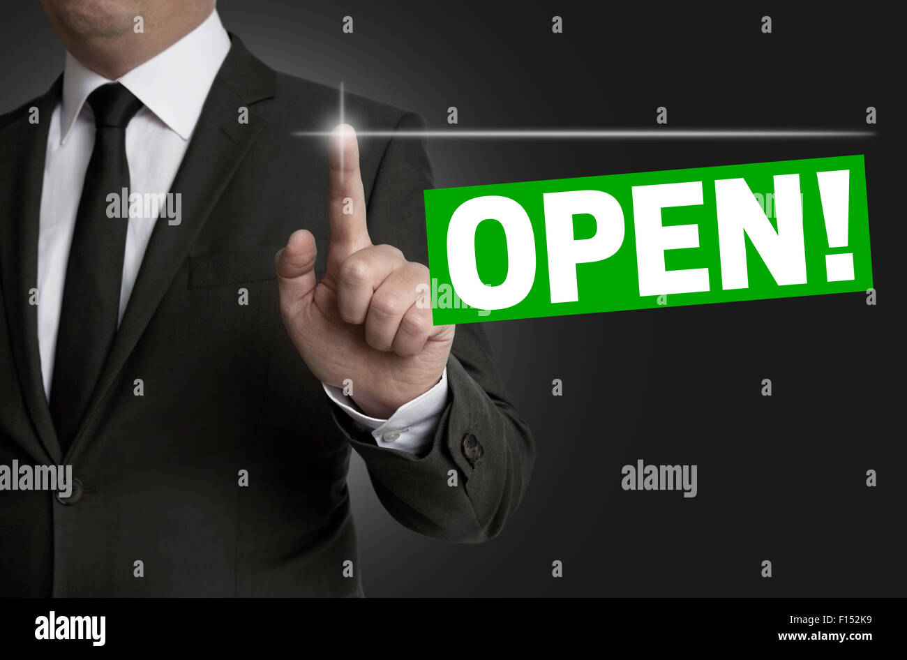 Open touchscreen is operated by businessman concept Stock Photo - Alamy