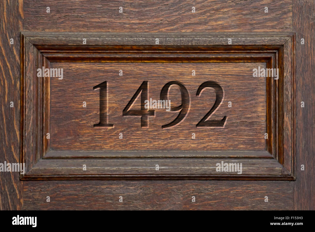 Historical year engraving 1492 on textured old surface Stock Photo - Alamy