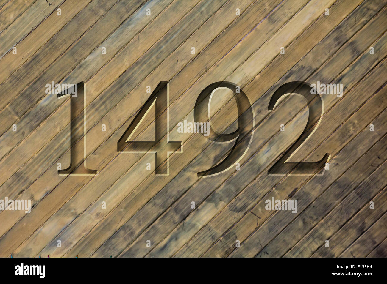 Historical year engraving 1492 on textured old surface Stock Photo - Alamy
