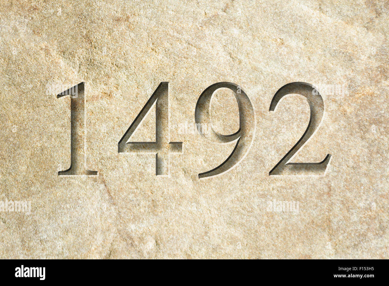 Historical year engraving 1492 on textured old surface Stock Photo - Alamy