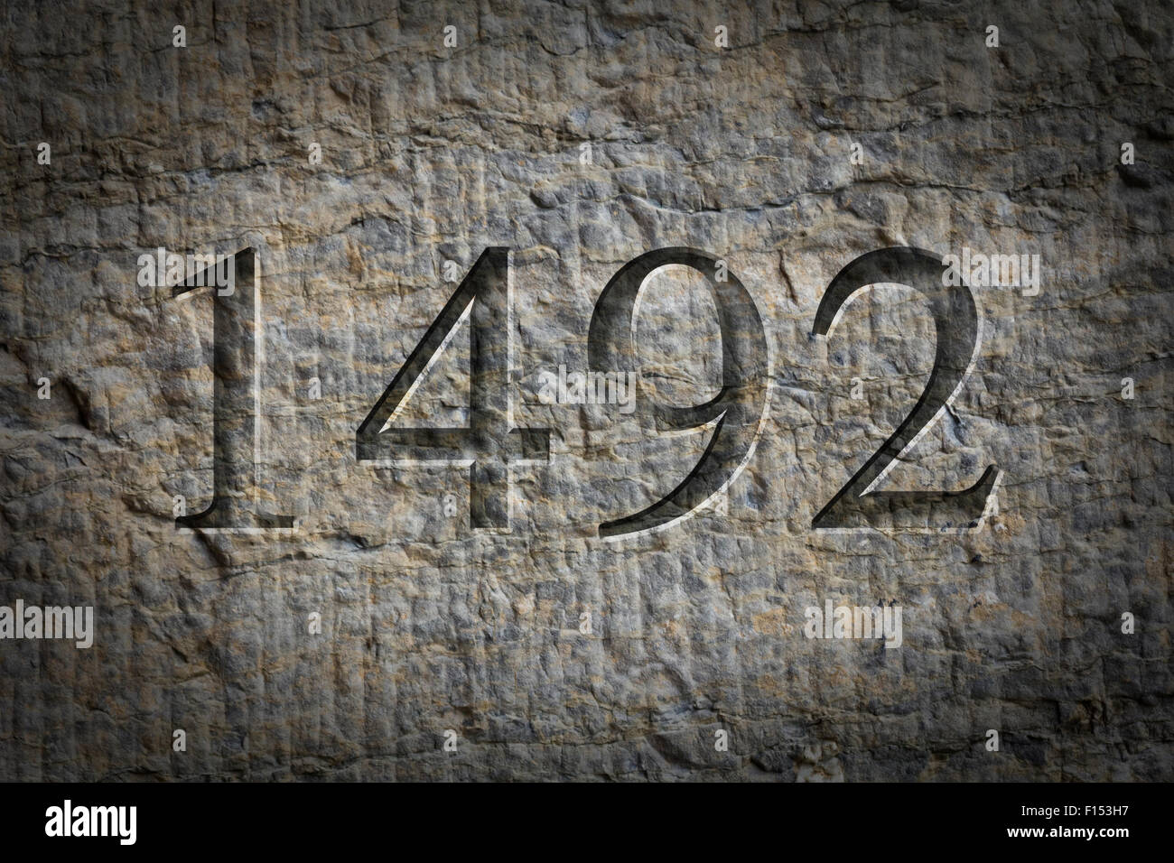 Historical year engraving 1492 on textured old surface Stock Photo - Alamy