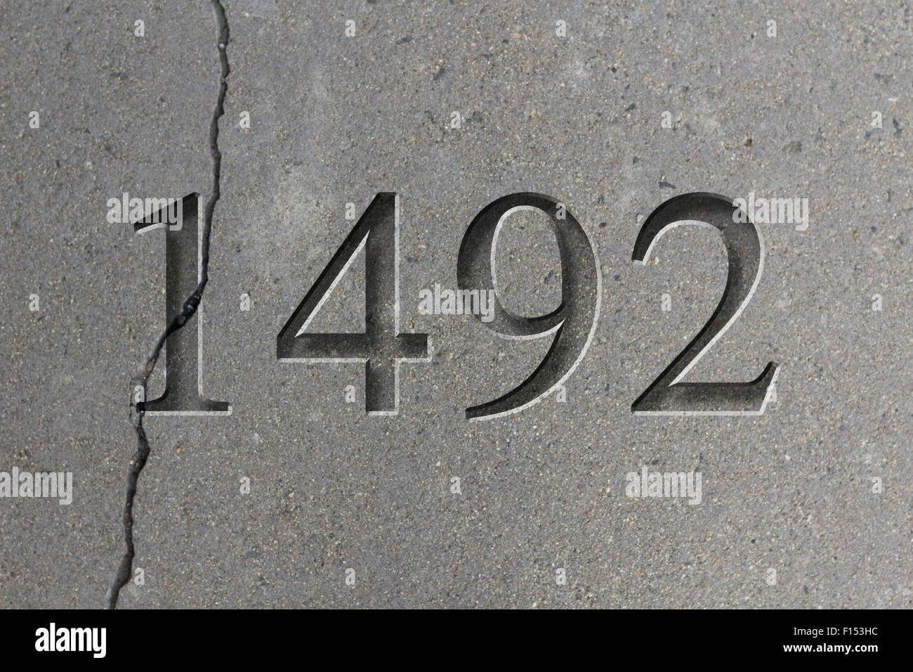 Historical year engraving 1492 on textured old surface Stock Photo - Alamy