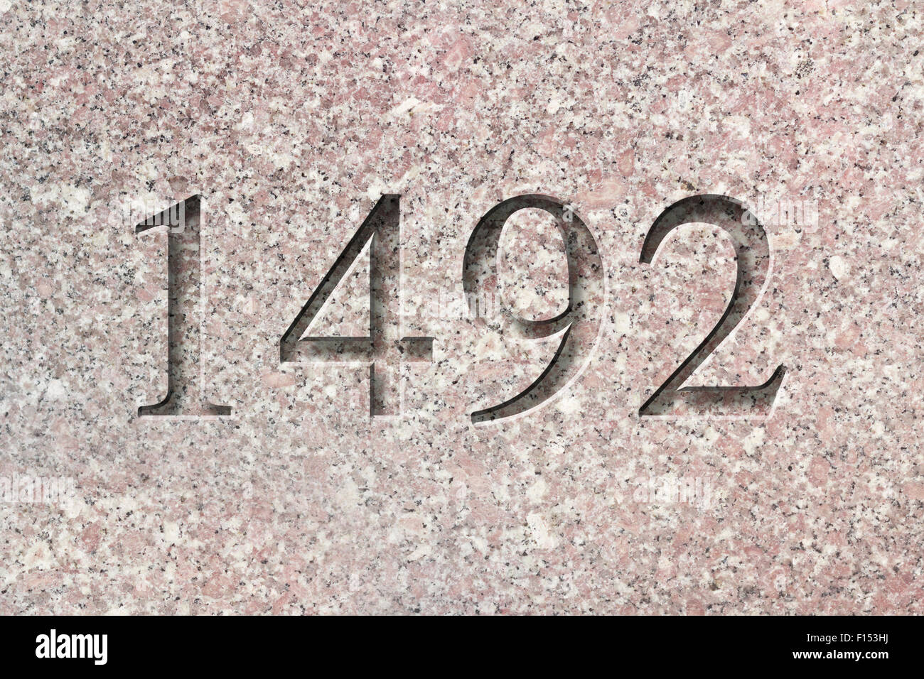 Historical year engraving 1492 on textured old surface Stock Photo - Alamy