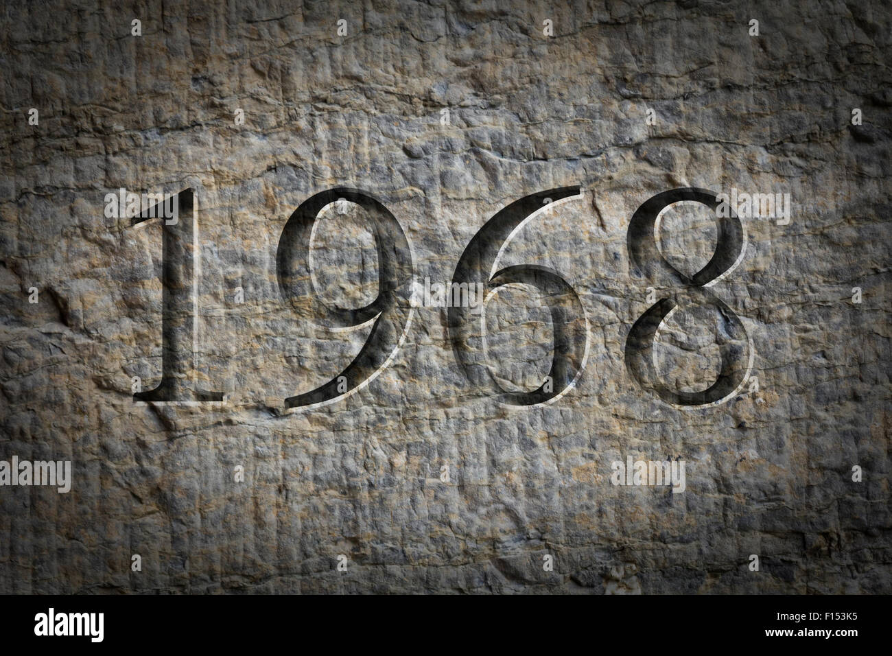 Historical year engraving 1968 on textured old surface Stock Photo - Alamy