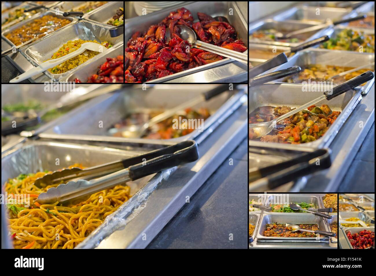 Chinese food buffet self service lunch or dinner collage images Stock ...