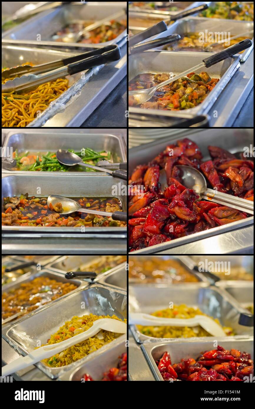 Chinese food buffet self service lunch or dinner collage images Stock ...