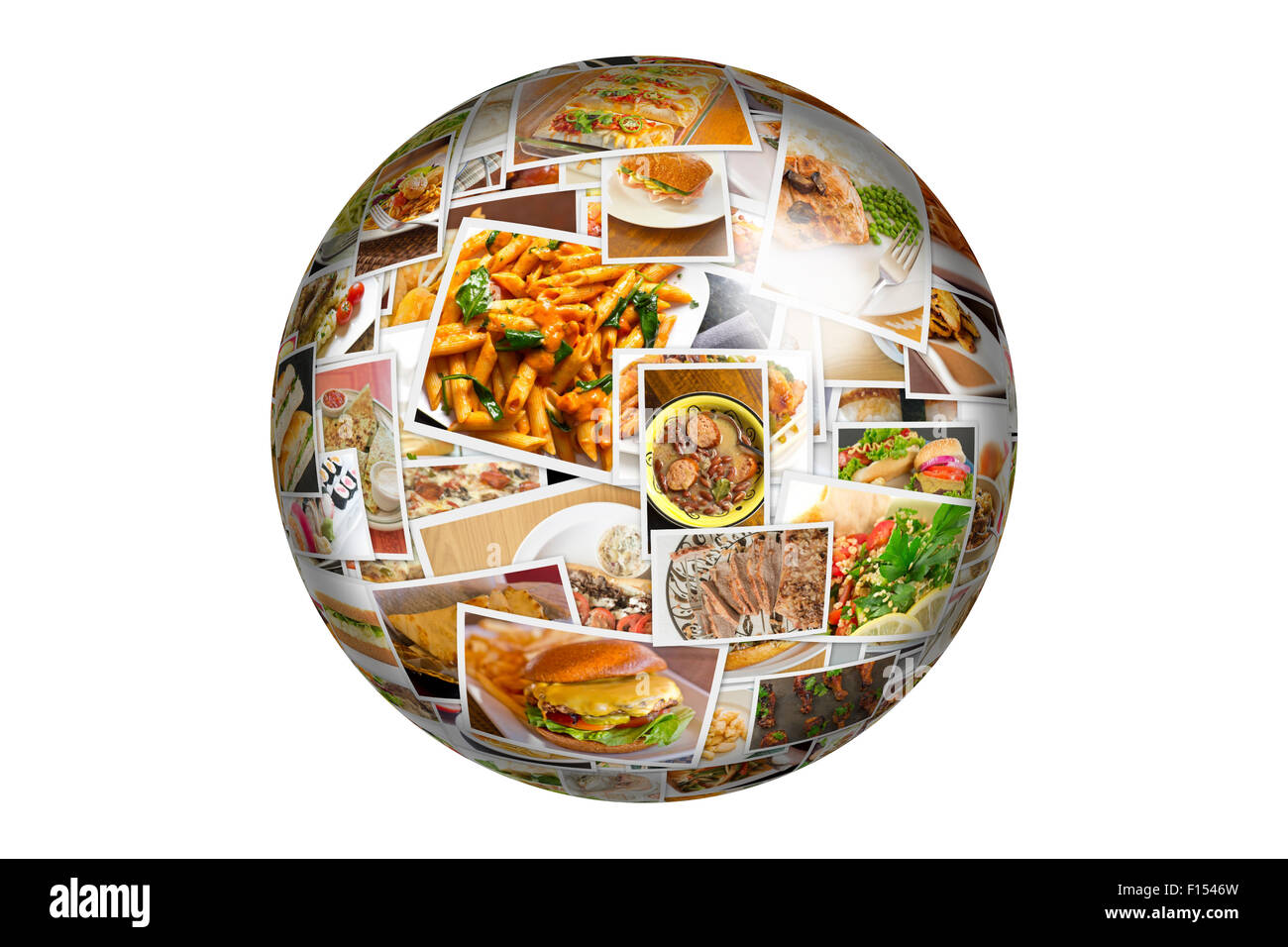 Globe collage of lots of popular worldwide dinner foods and appetizers ...