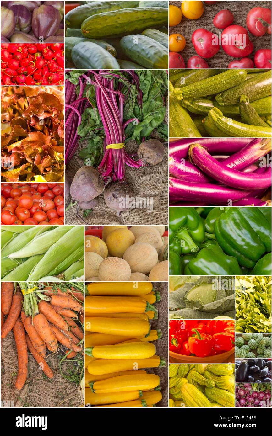 Variety of popular farmers market fruits and vegetables in produce ...