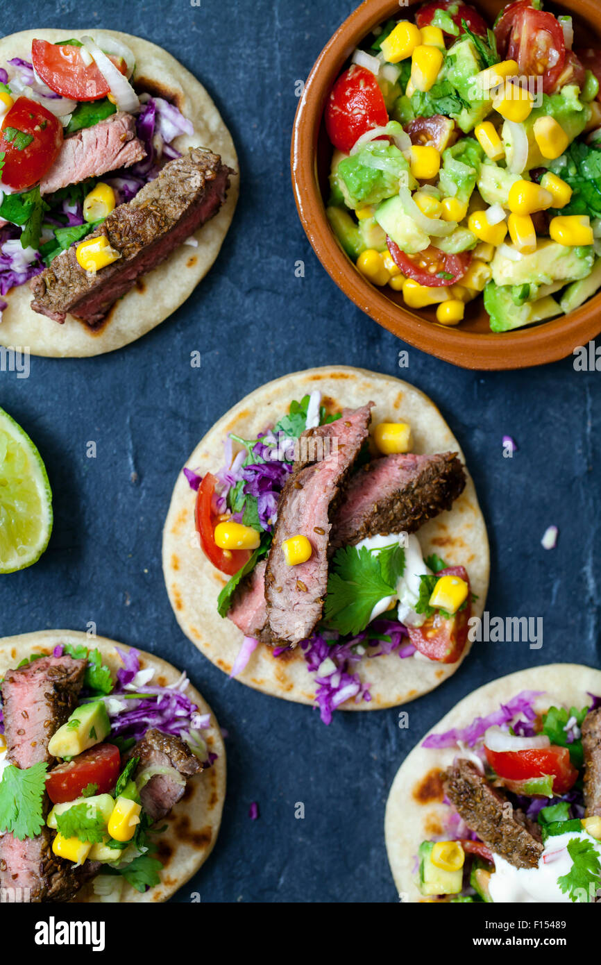 Mini beef steak tortillas Stock Photo - Alamy