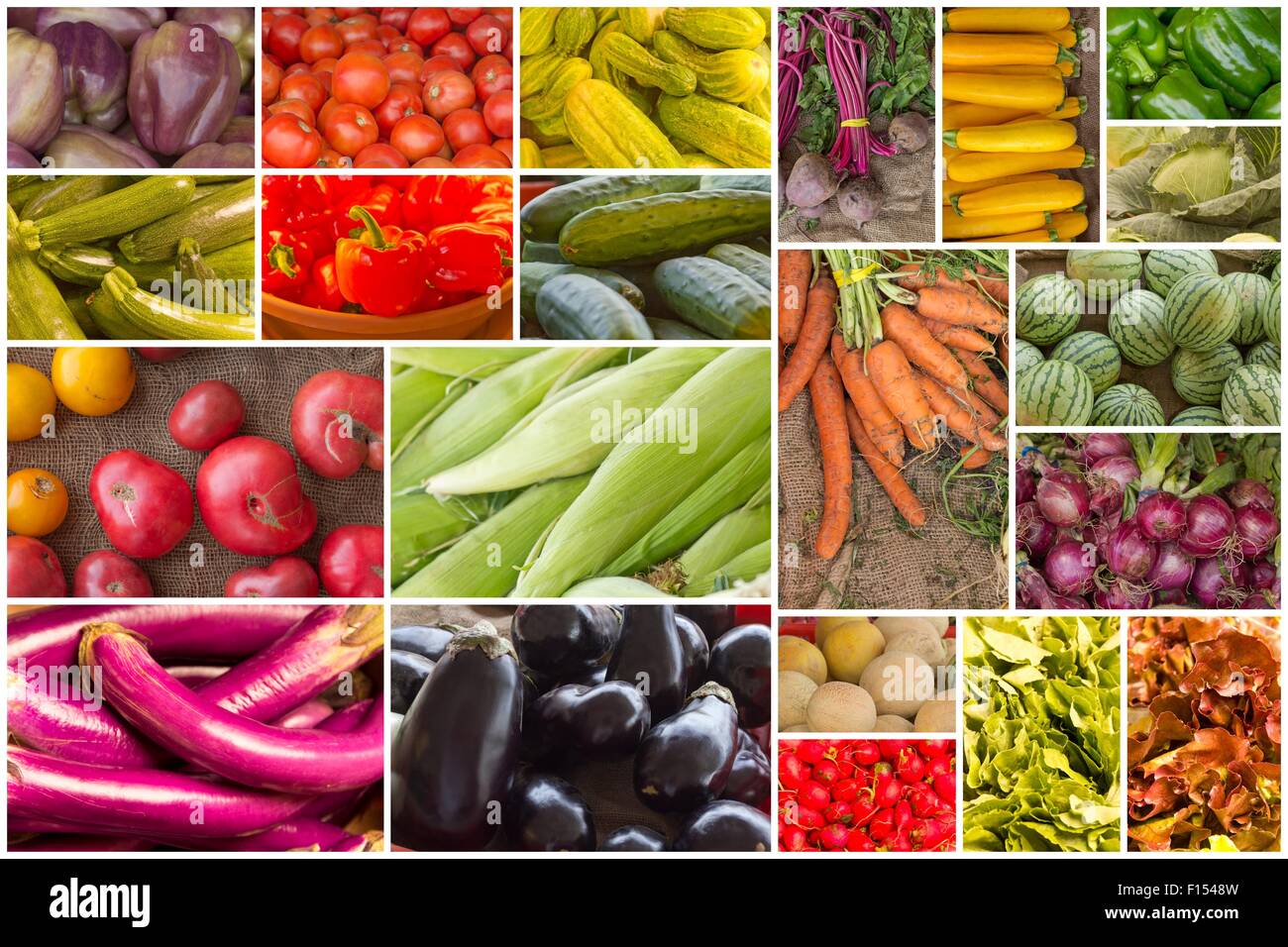 Variety of popular farmers market fruits and vegetables in produce ...