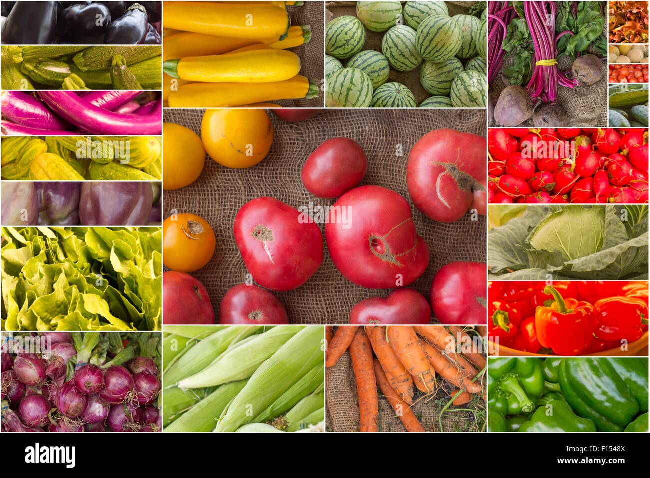 Variety of popular farmers market fruits and vegetables in produce ...