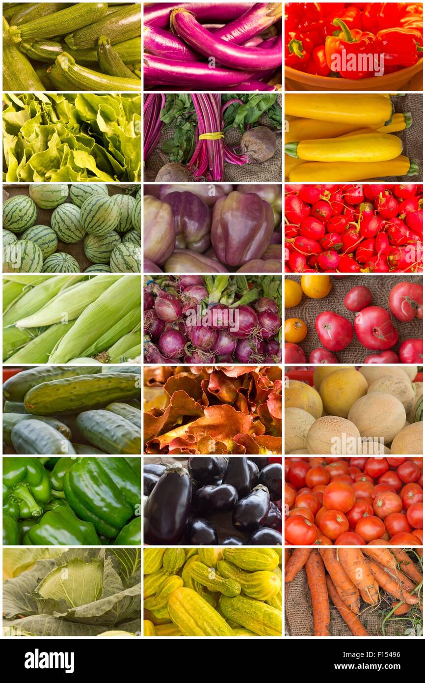 Variety of popular farmers market fruits and vegetables in produce ...