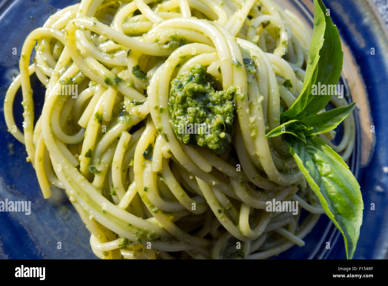 pesto pasta with basil Stock Photo - Alamy