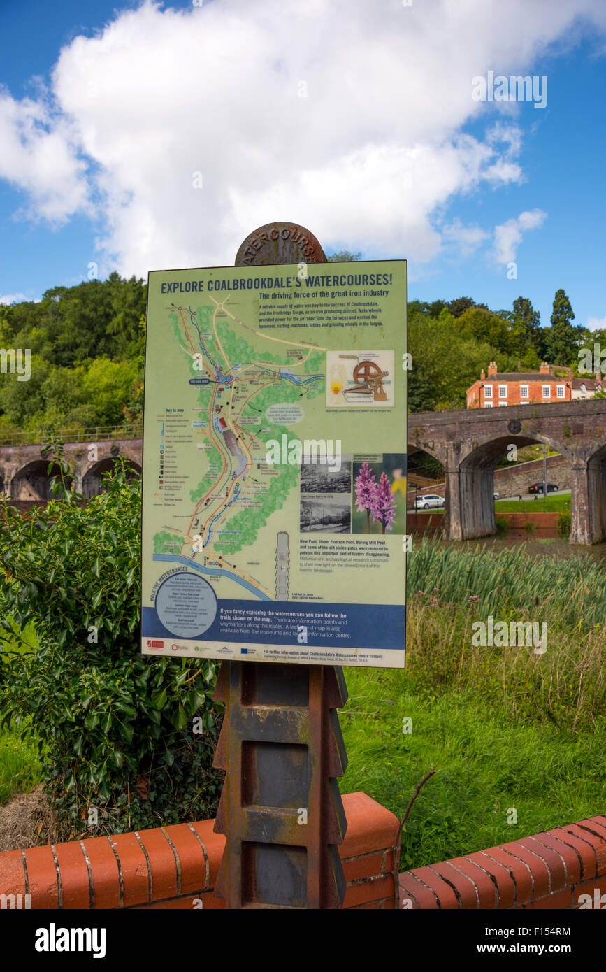 A sign for Coalbrookdales water Courses trails and paths in Shropshire ...