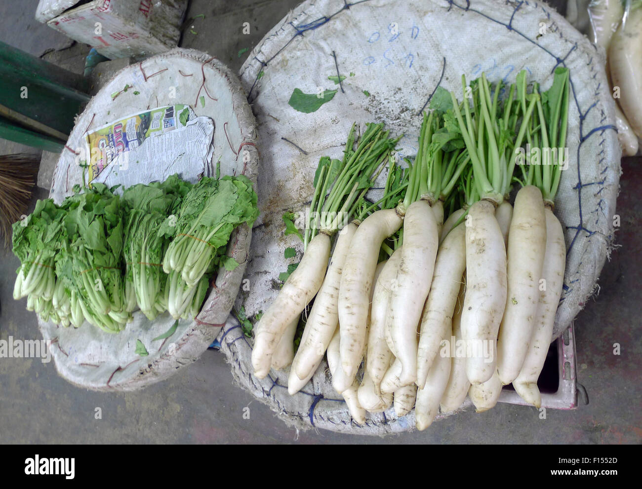 white radish on with baskets, flower market Bangkok Stock Photo - Alamy