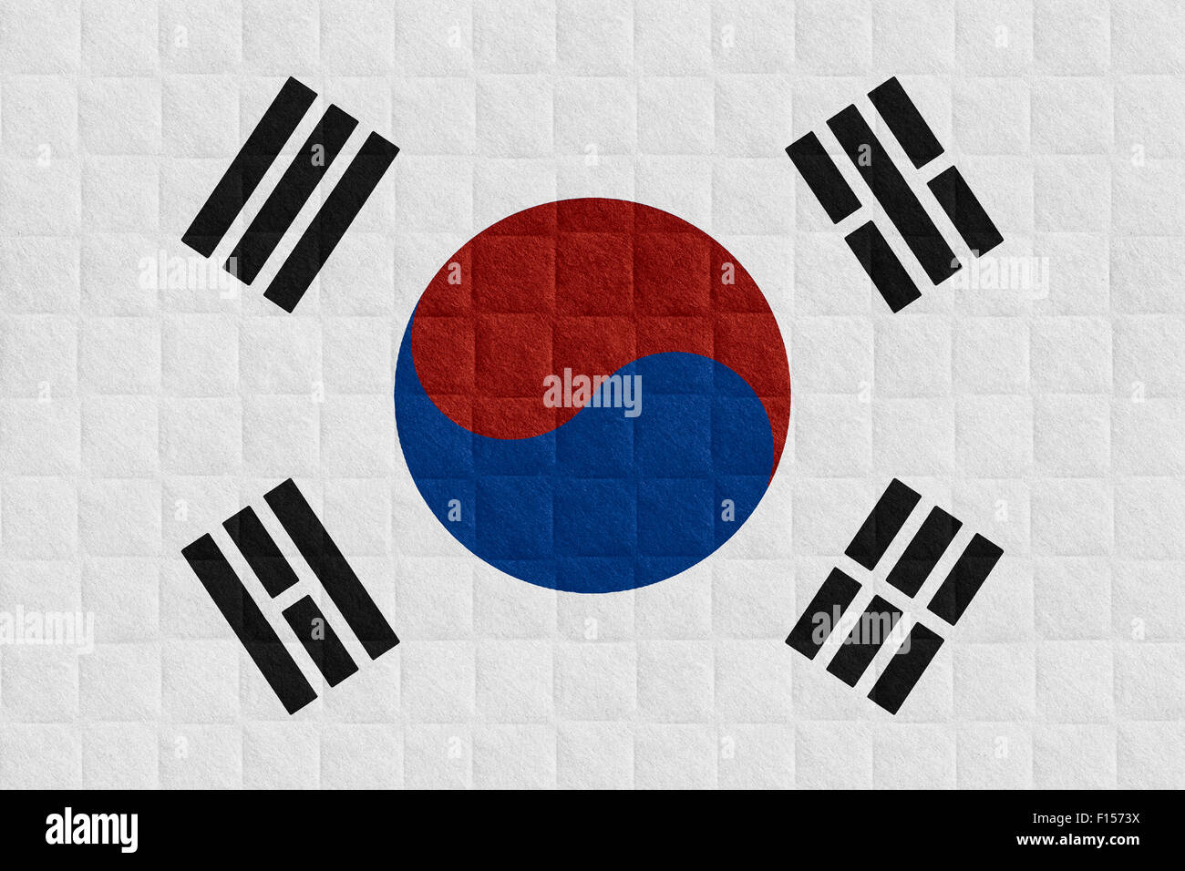 flag of South Korea or South Korean banner on check pattern background ...