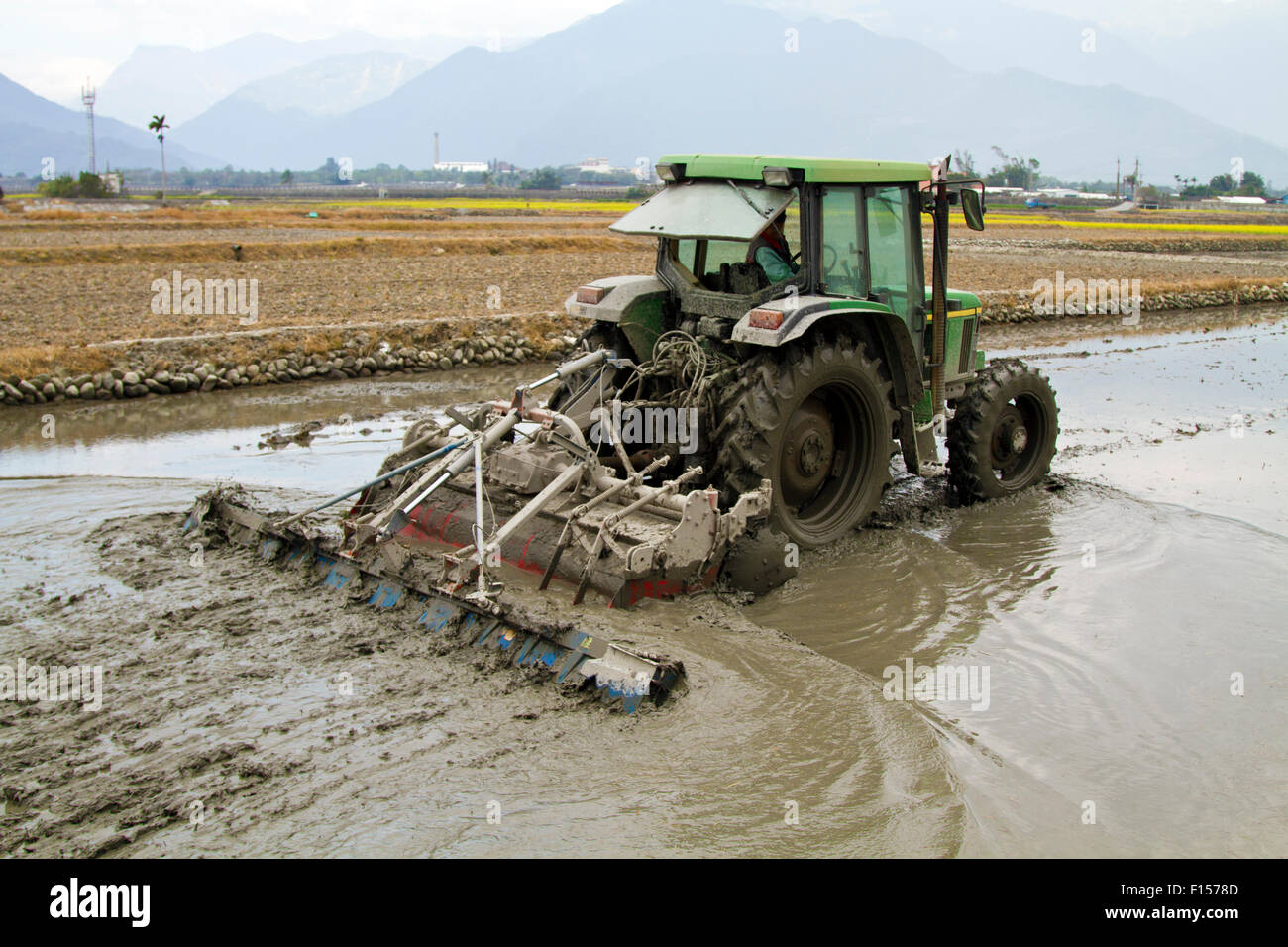 Tractor working in paddy field hi-res stock photography and images - Alamy