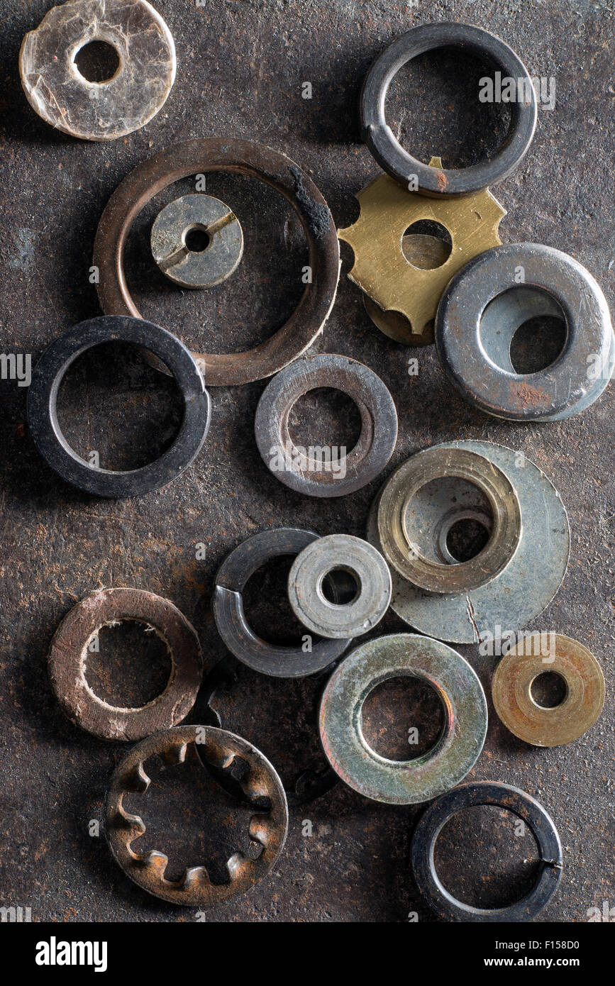 washers rings on a steel plate Stock Photo - Alamy
