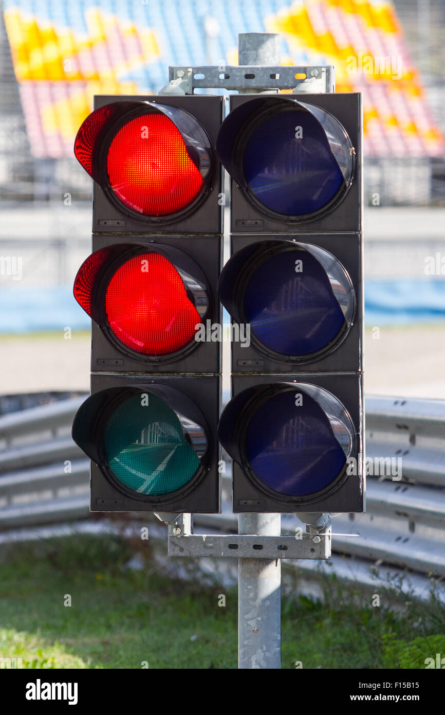 Red Start Lights in a Racing Circuit Stock Photo - Alamy