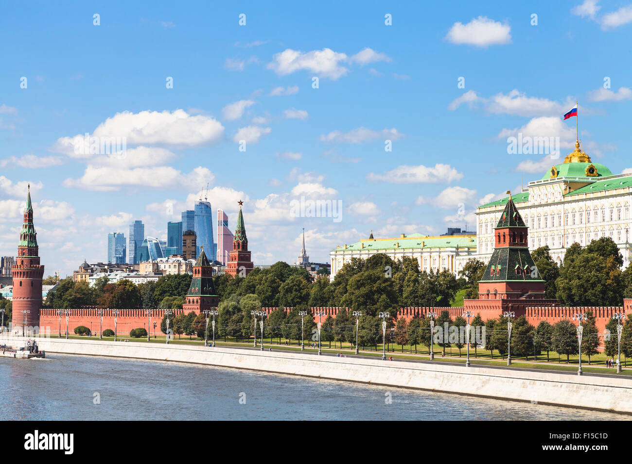 Moscow skyline - Kremlin embankment, State Palace, Moscow City district ...
