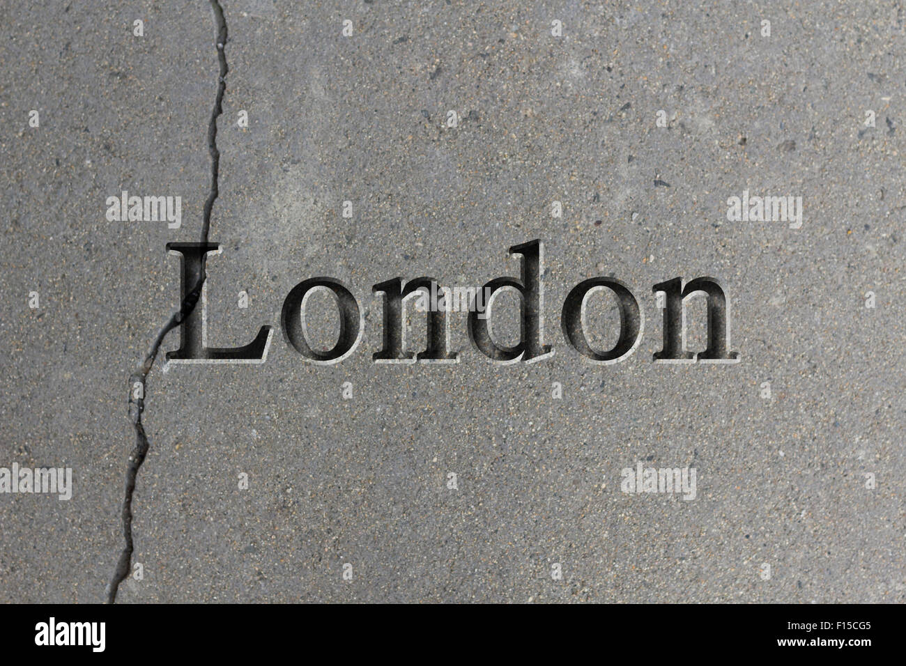 Engraving spelling the city London on textured old surface Stock Photo ...