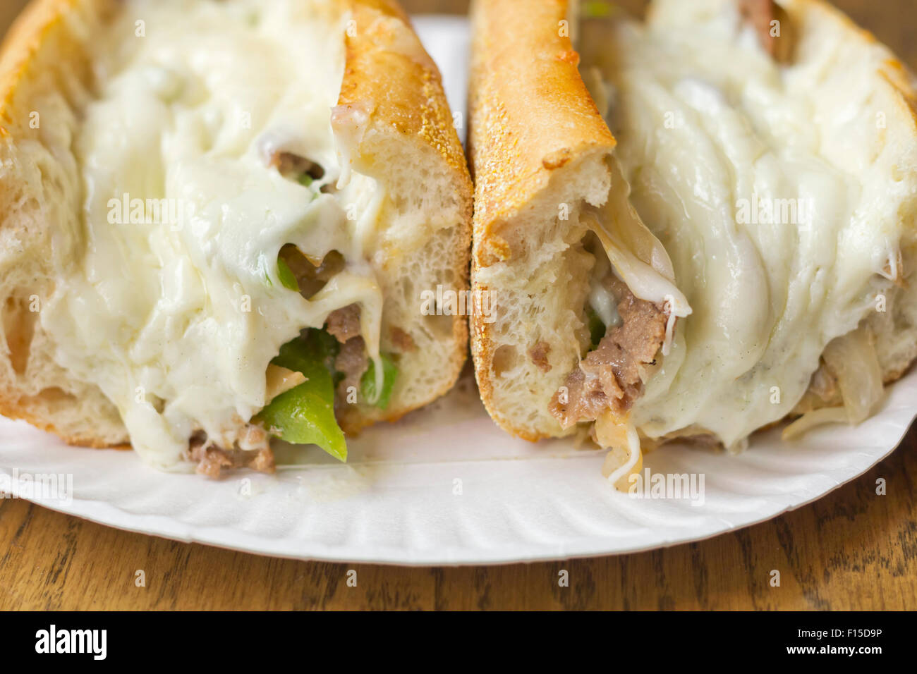 Philly Cheesesteak loaded with mozzarella cheese on submarine bun Stock ...