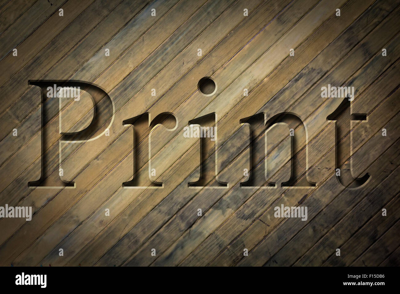 Engraving spelling the word Print on textured old surface Stock Photo ...