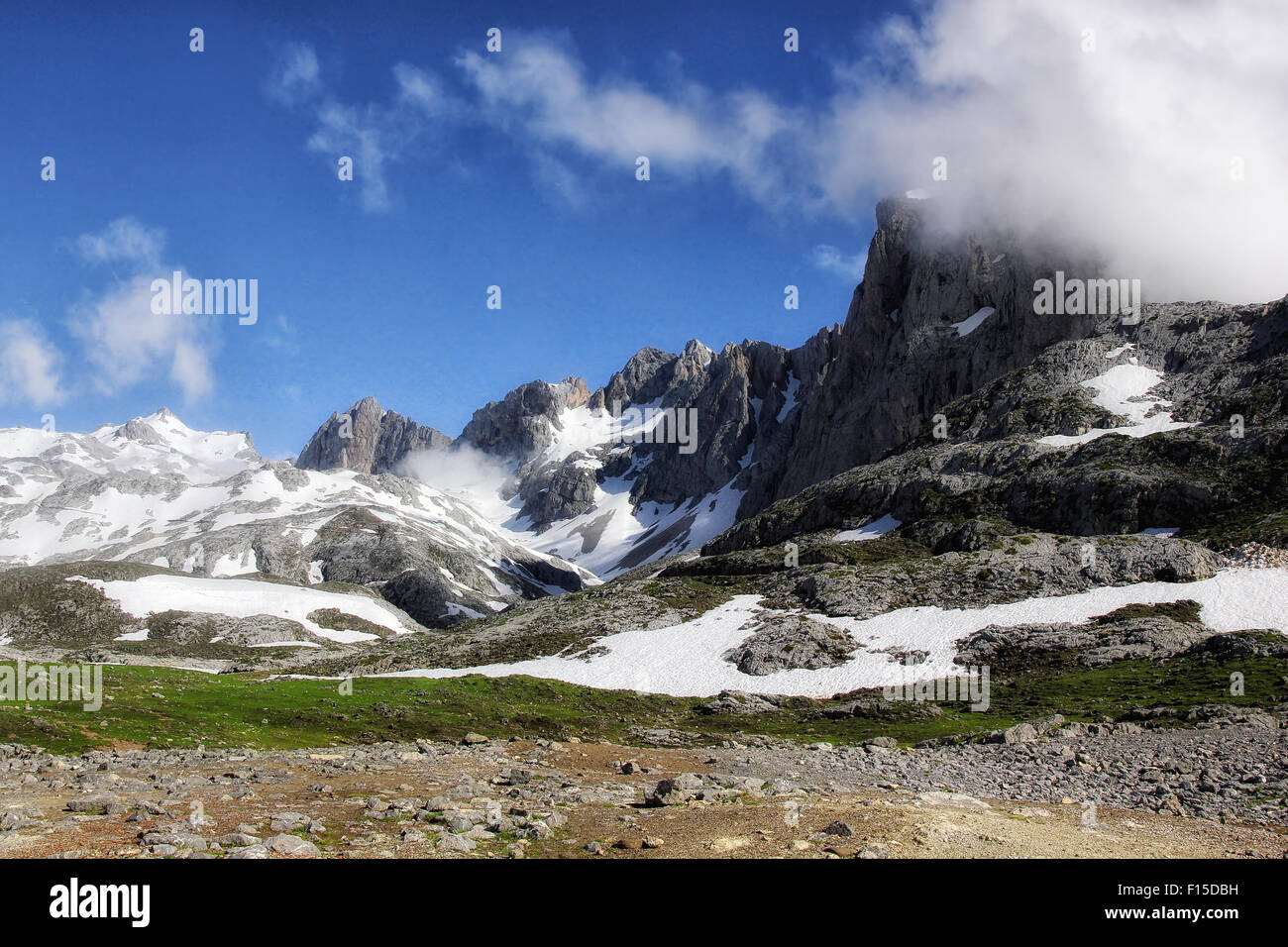 The alpine mountain tops of Picos De Europa, Cantabrian Mountains ...