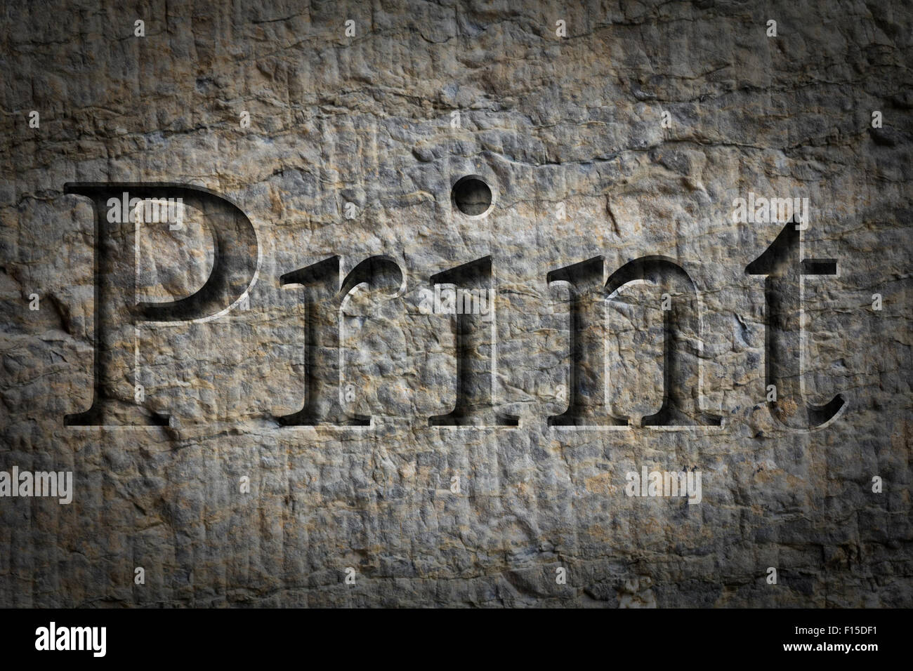 Engraving spelling the word Print on textured old surface Stock Photo ...