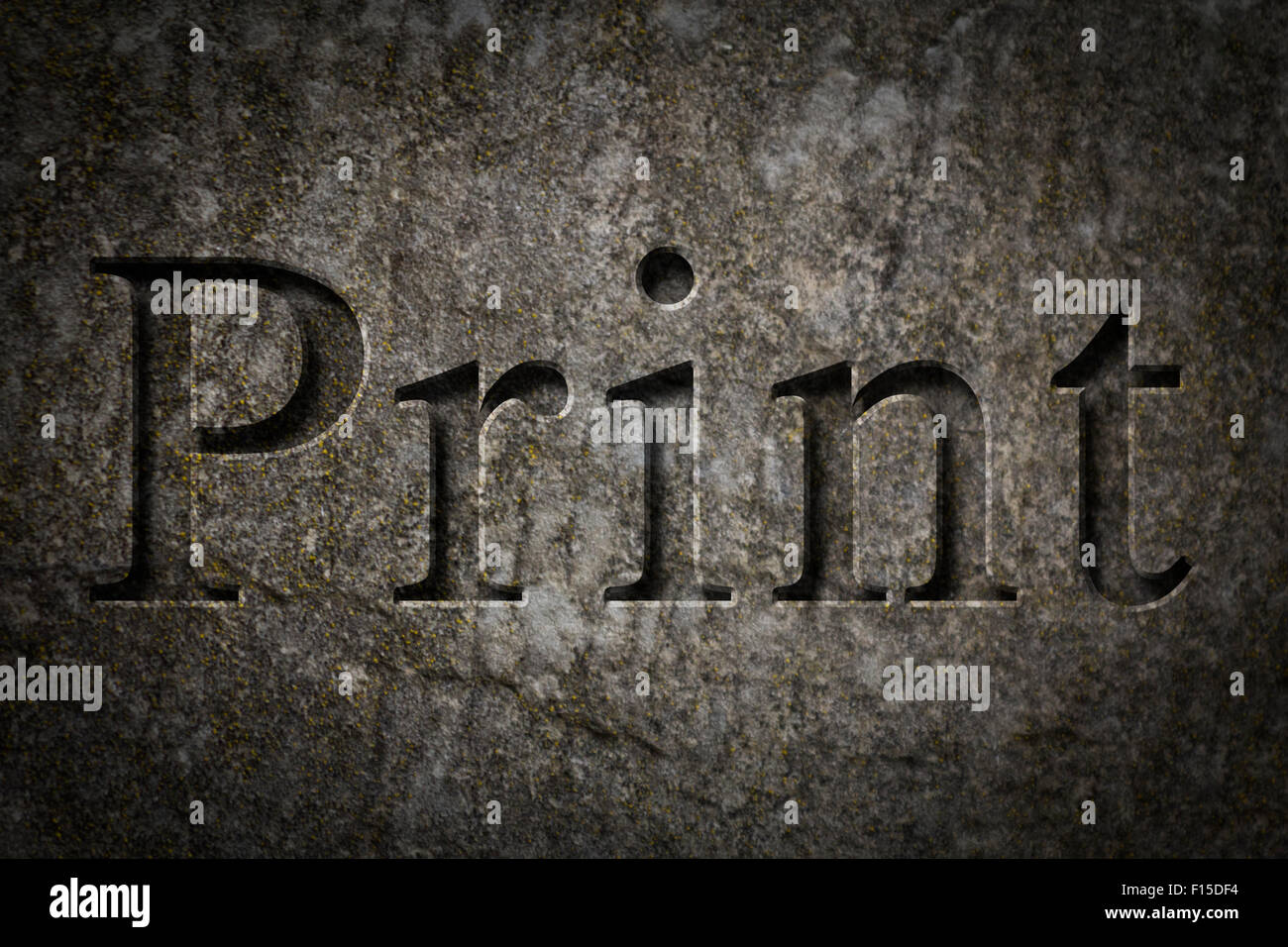 Engraving spelling the word Print on textured old surface Stock Photo ...
