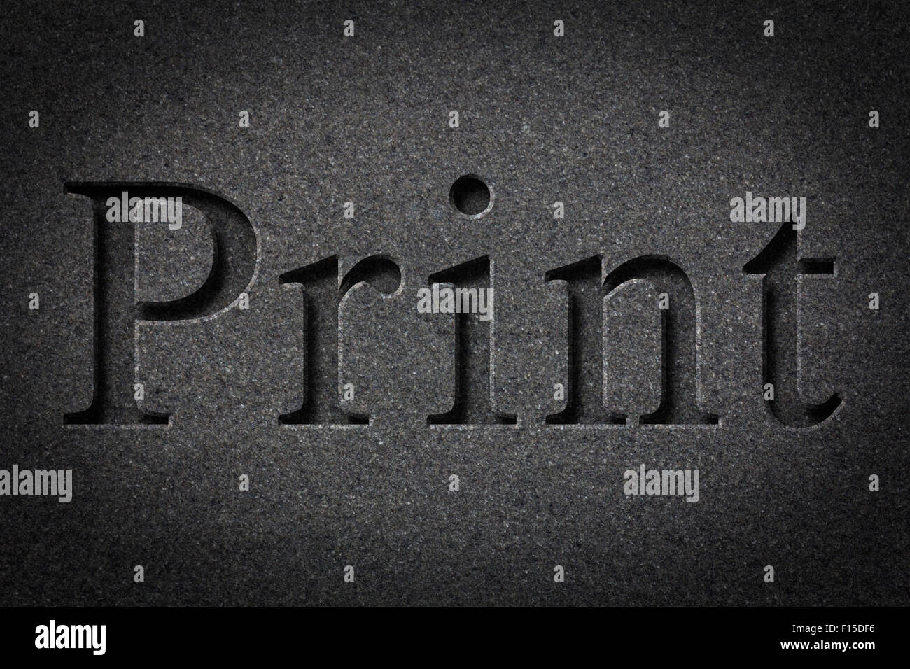 Engraving spelling the word Print on textured old surface Stock Photo ...