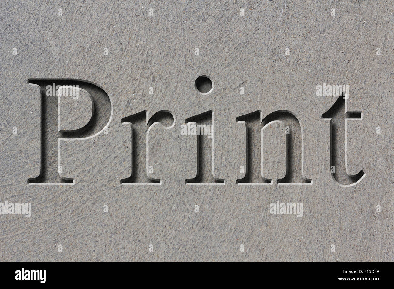 Engraving spelling the word Print on textured old surface Stock Photo ...