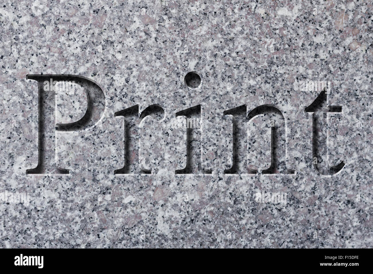Engraving spelling the word Print on textured old surface Stock Photo ...