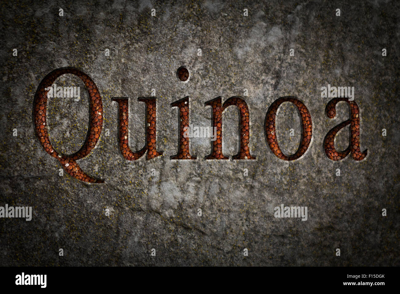 Text engraving word quinoa with quinoa grains filling up the engraving ...
