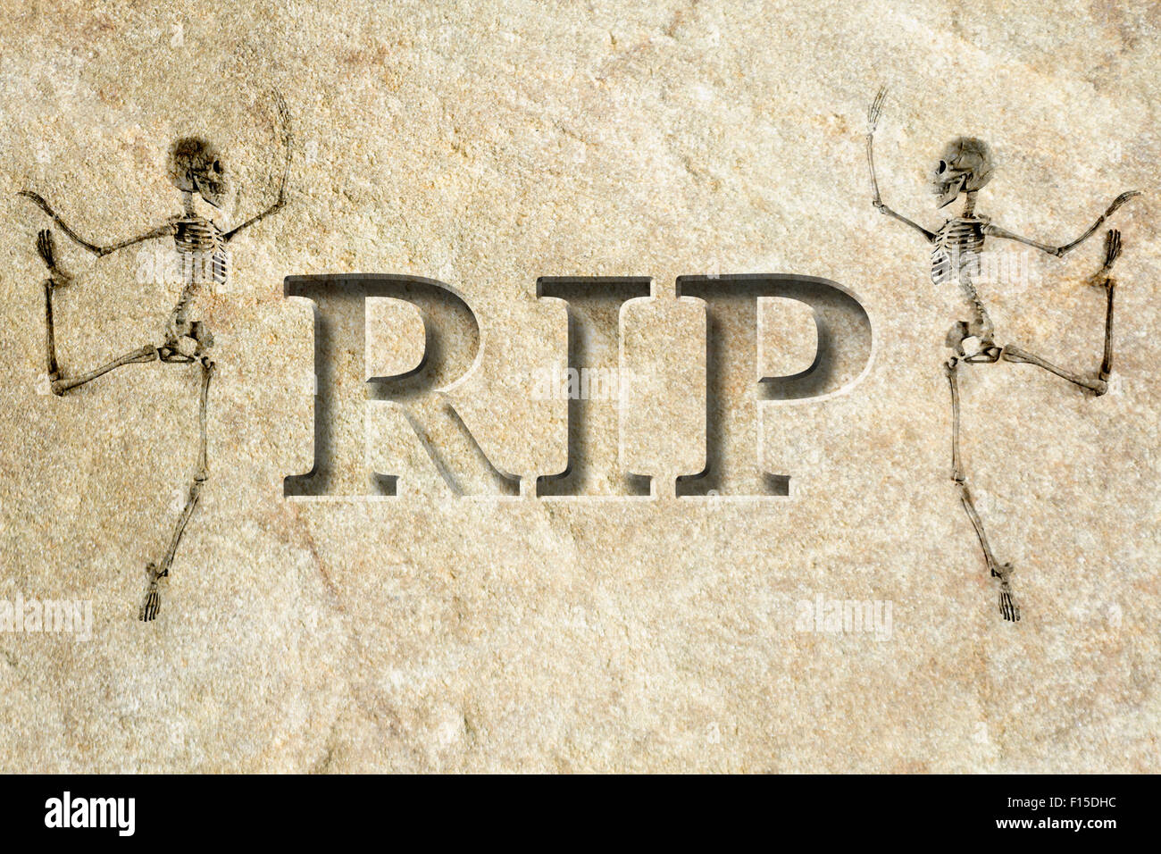 Engraved headstone spelling the letters RIP with Skeletons - rest in ...