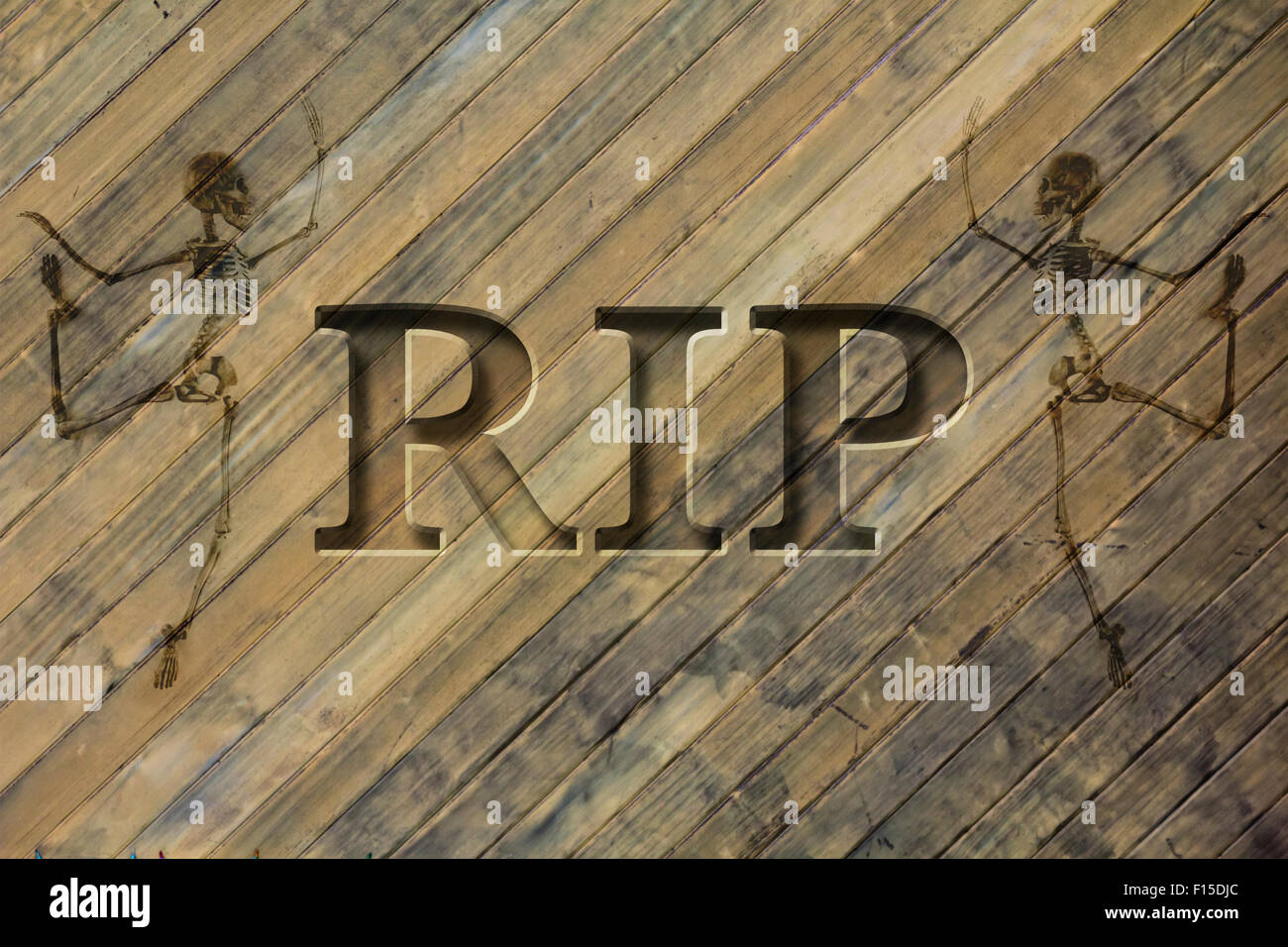 Engraved coffin spelling the letters RIP with Skeletons - rest in peace ...