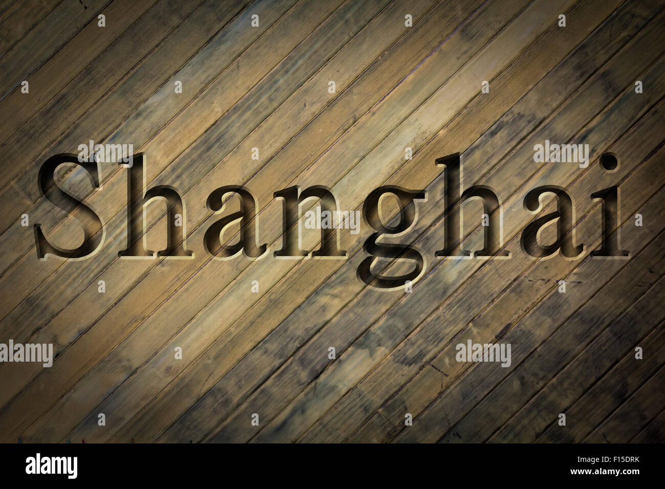 Engraving spelling the city Shanghai on textured old surface Stock ...
