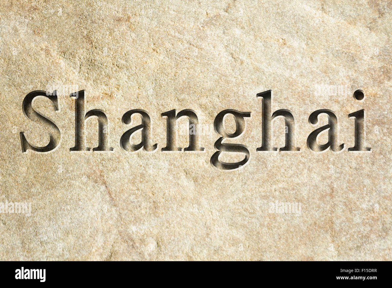 Engraving spelling the city Shanghai on textured old surface Stock ...