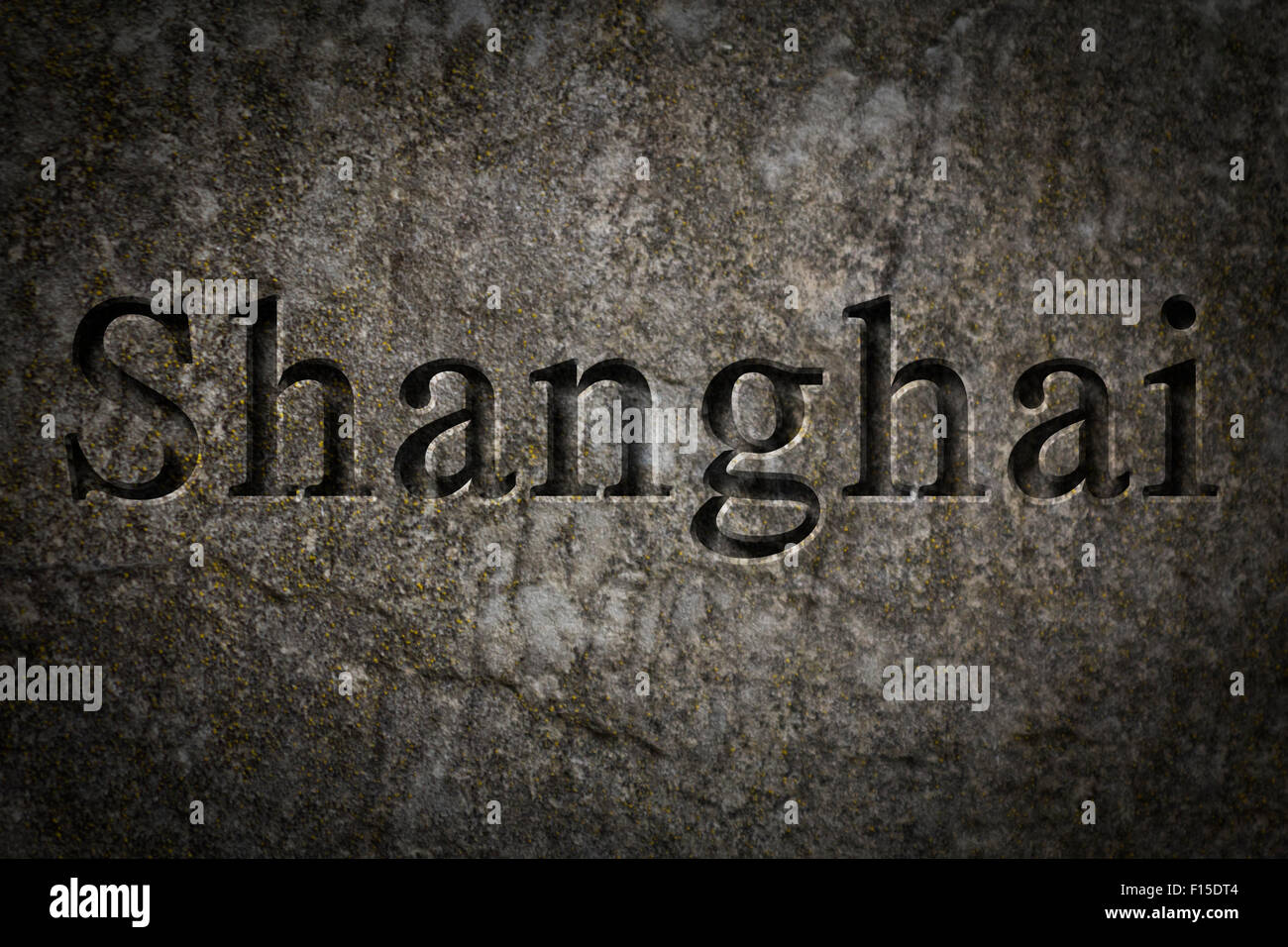 Engraving spelling the city Shanghai on textured old surface Stock ...