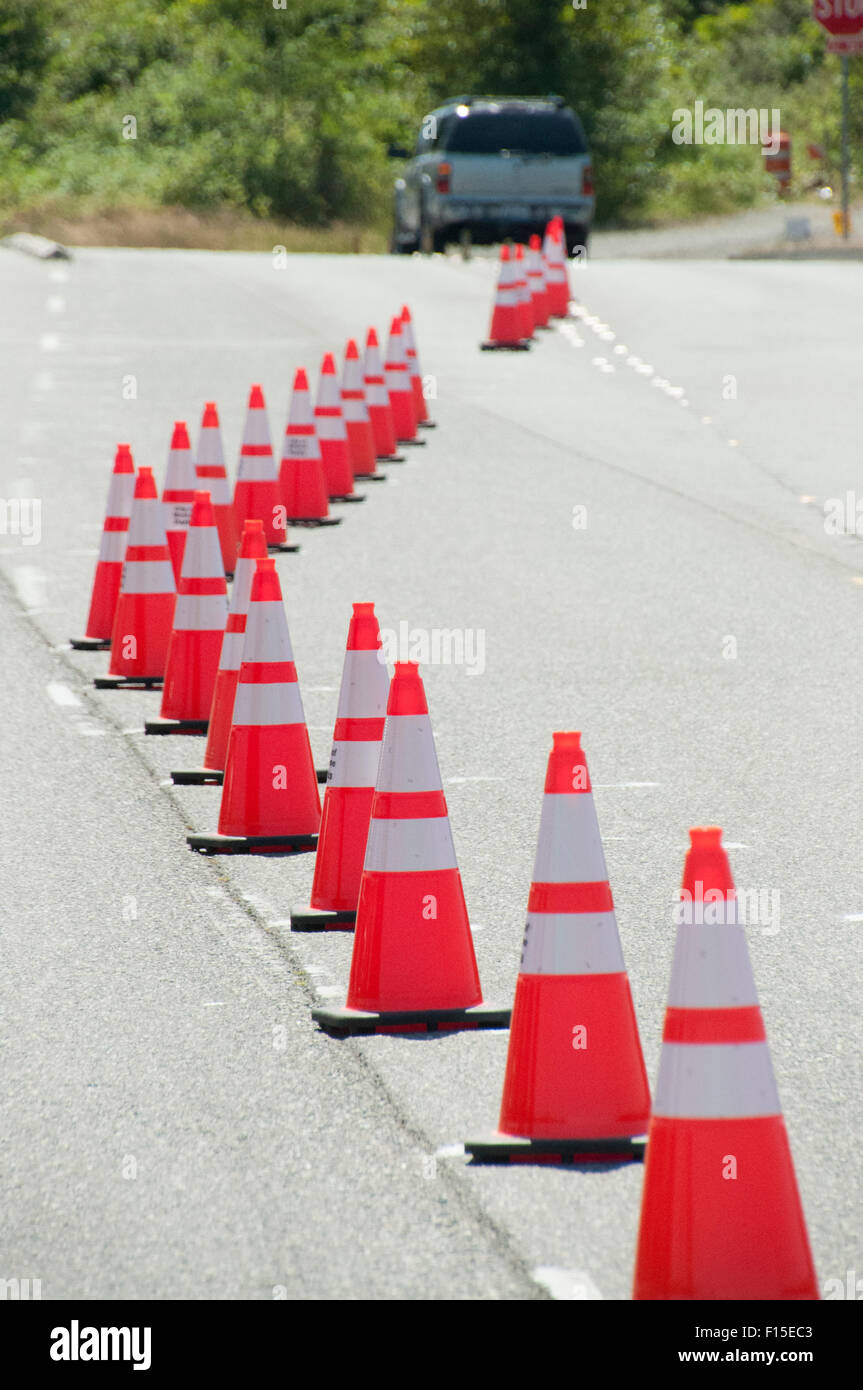 Traffic cones set up on a roadway Stock Photo - Alamy