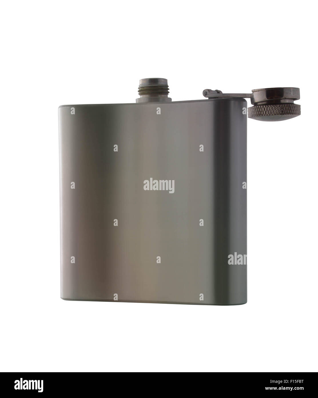 Open Metal hipflask isolated on a white background Stock Photo - Alamy
