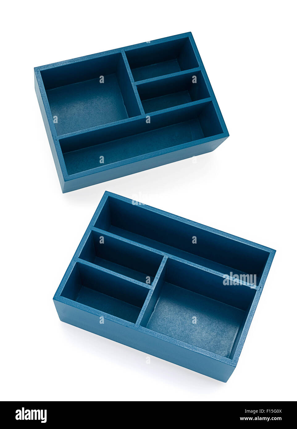 Blue boxes with different compartments and sections Stock Photo - Alamy