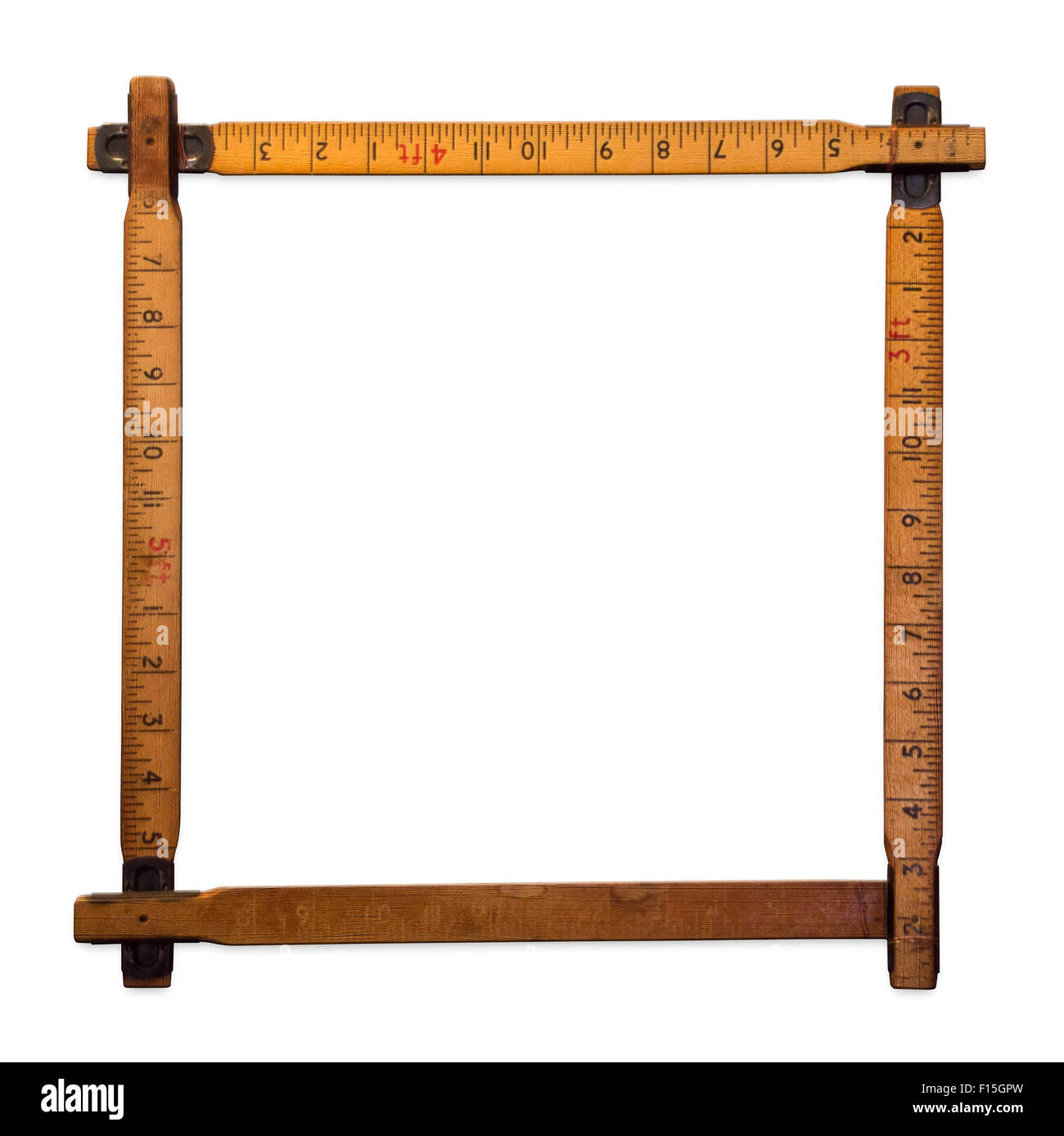 A wooden rulers making a border on it isolated on a white background ...