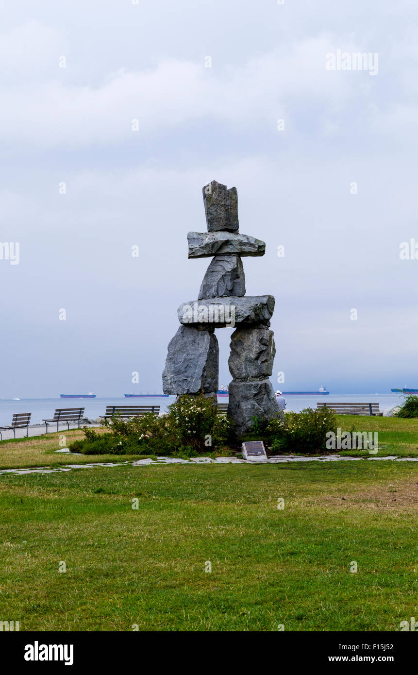 Large Inukshuk at English Bay Vancouver British Columbia Canada Stock ...